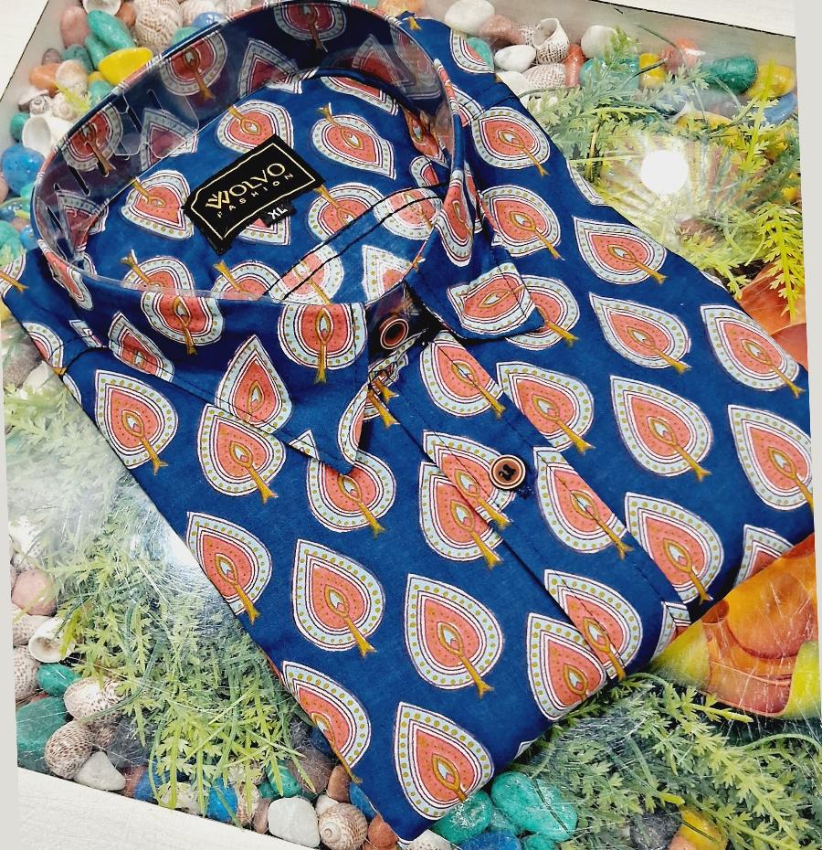 Blue Cotton Buti Print shirt – Somnath Enterprises